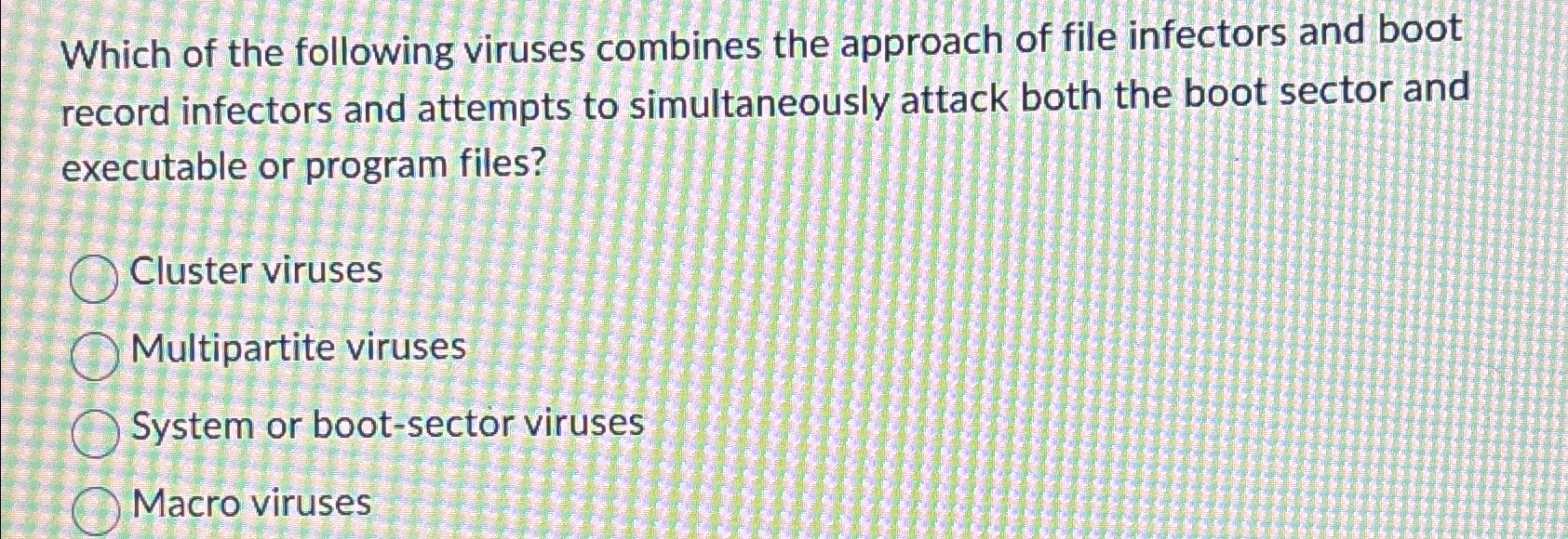 Solved Which of the following viruses combines the approach | Chegg.com