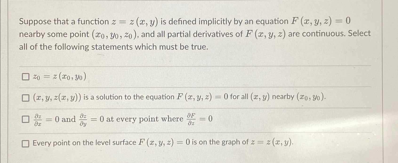 Solved Suppose that a function z=z(x,y) ﻿is defined | Chegg.com