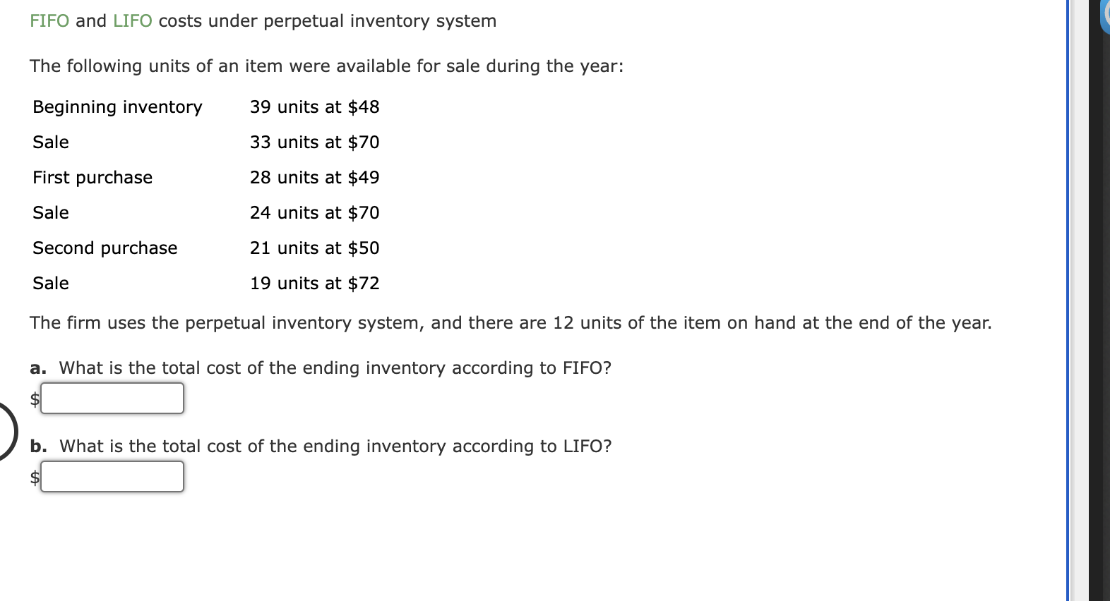 Solved FIFO and LIFO costs under perpetual inventory | Chegg.com