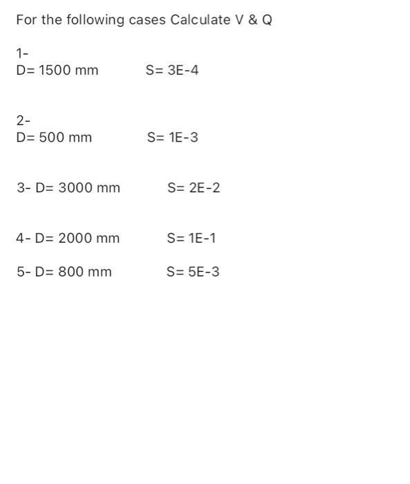 Solved For the following cases Calculate V&Q 1- D=1500 | Chegg.com