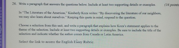 (16 points 26. Write a paragraph that answers the | Chegg.com