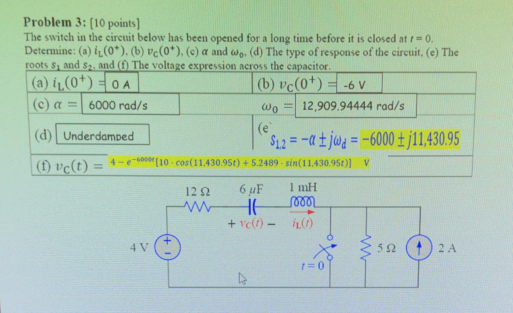 Solved Problem 3: [ 10 points] The switch in the circuit | Chegg.com