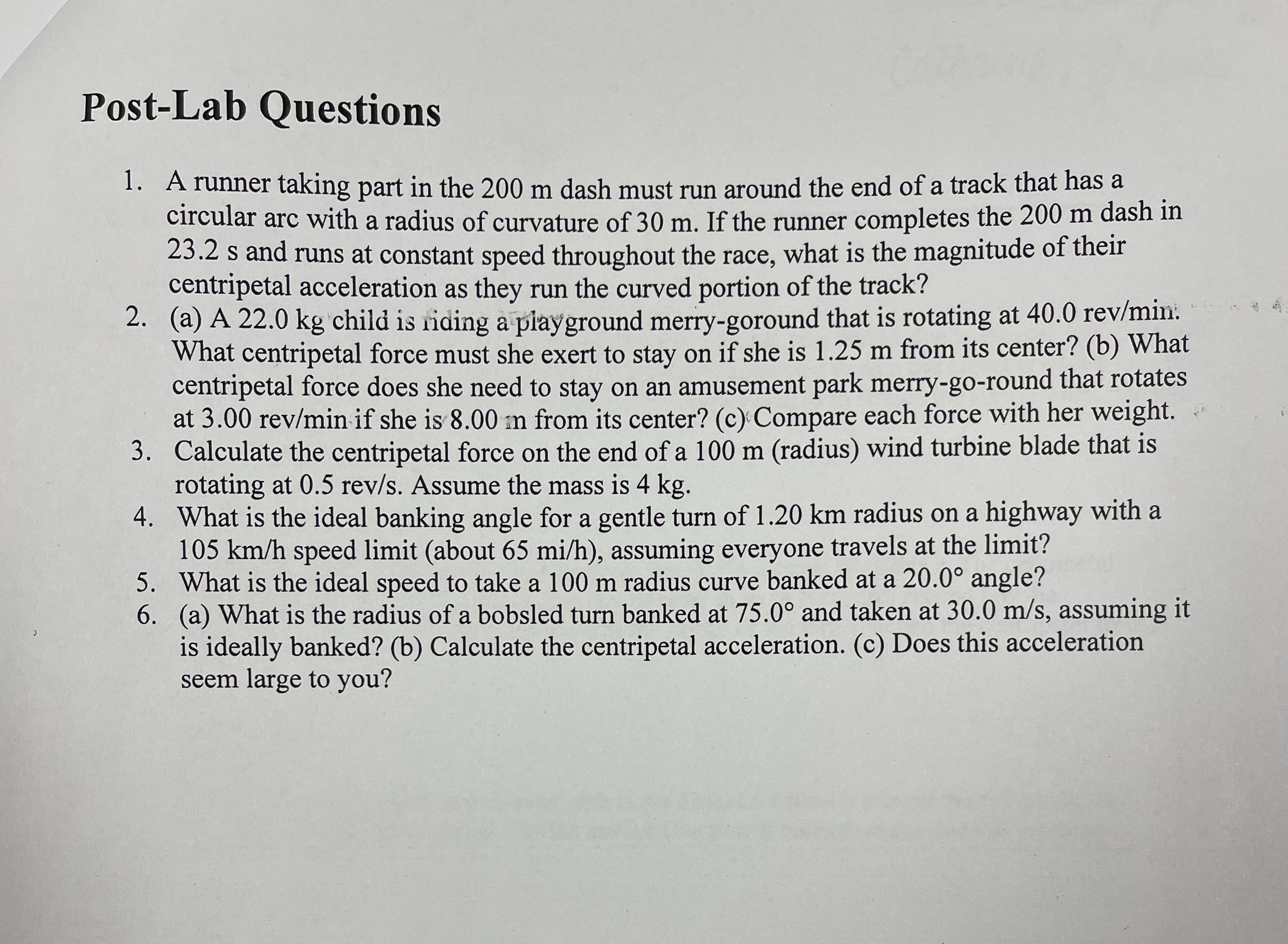 Solved Post-Lab QuestionsA runner taking part in the 200 ﻿m | Chegg.com