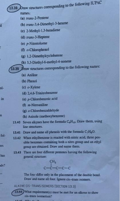 Solved draw the structures 13.38,13.39,13.44 what | Chegg.com