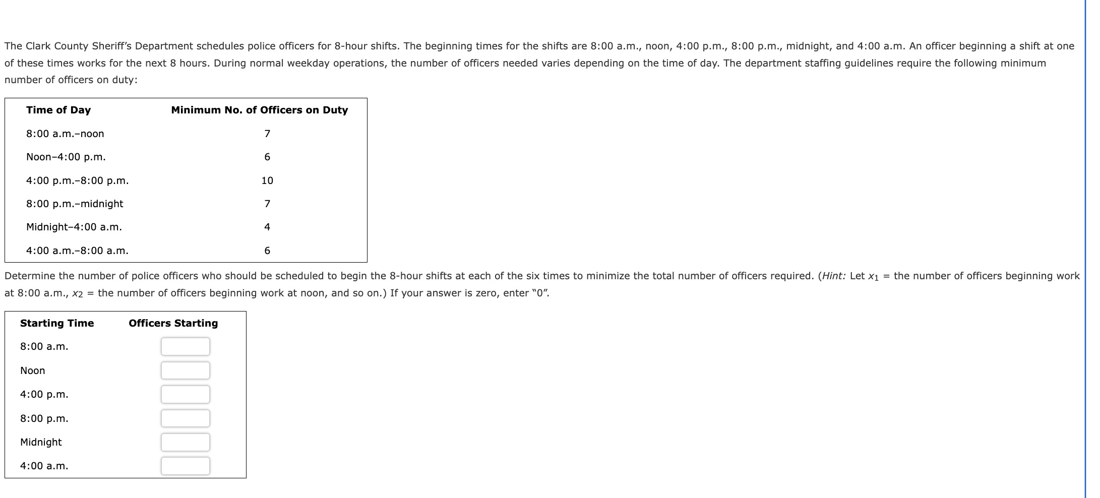 Solved number of officers on duty:at 8:00 ﻿a.m., x2= ﻿the | Chegg.com