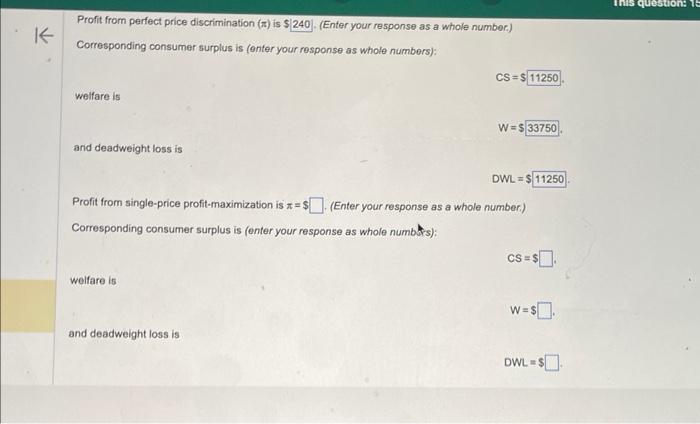 Solved Profit from perfect price discrimination (π) is $240. | Chegg.com
