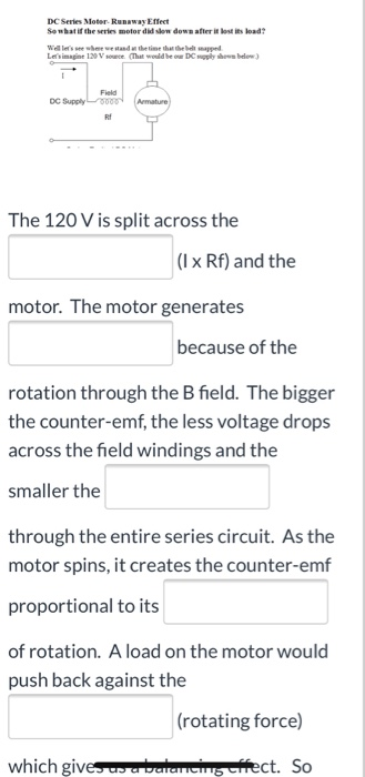Solved DC Series Motor- Runaway Effect So what if the series | Chegg.com