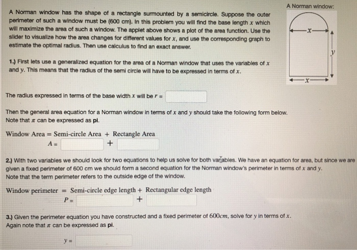 Solved A Norman window: A Norman window has the shape of a | Chegg.com