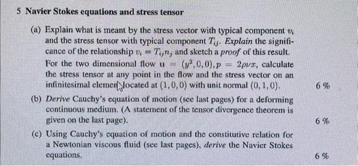 Solved 5 Navier Stokes equations and stress tensor (a) | Chegg.com