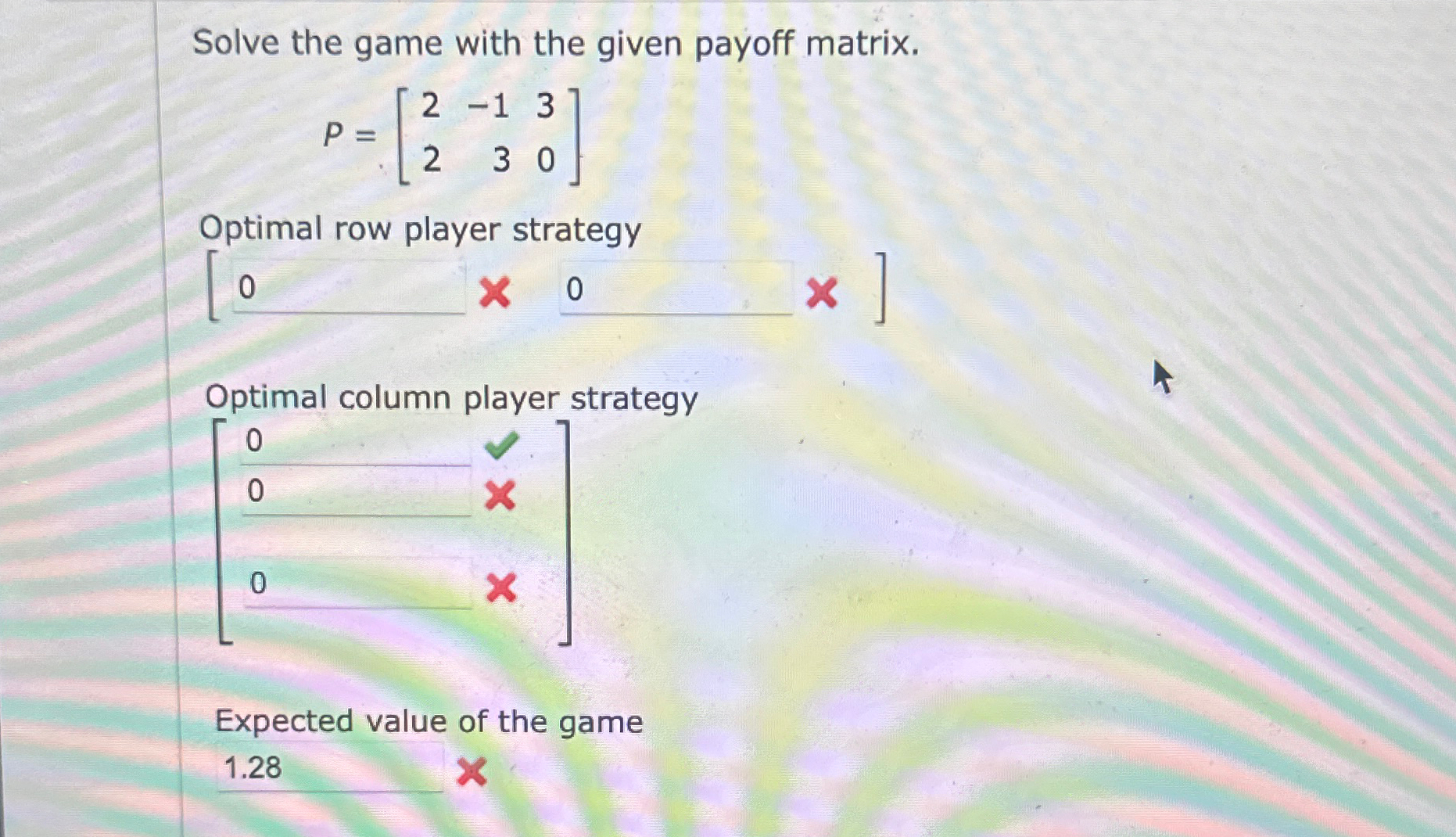 Solve the game with the given payoff | Chegg.com