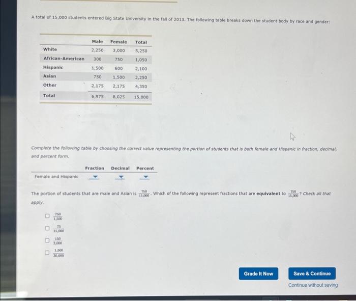 Solved A total of 15,000 students entered big State | Chegg.com