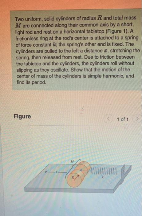Solved Two uniform, solid cylinders of radius R and total | Chegg.com