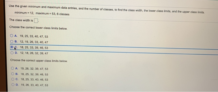 Solved Use the given minimum and maximum data entries, and | Chegg.com