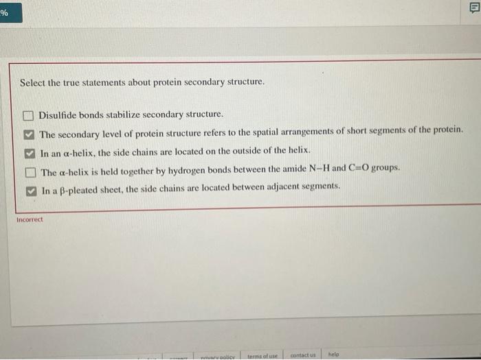 Solved % Select the true statements about protein secondary | Chegg.com