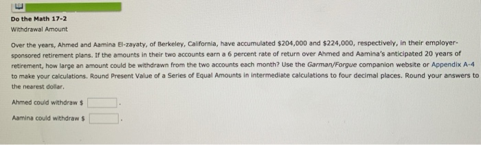 Solved Do the Math 17-2 Withdrawal Amount Over the years, | Chegg.com