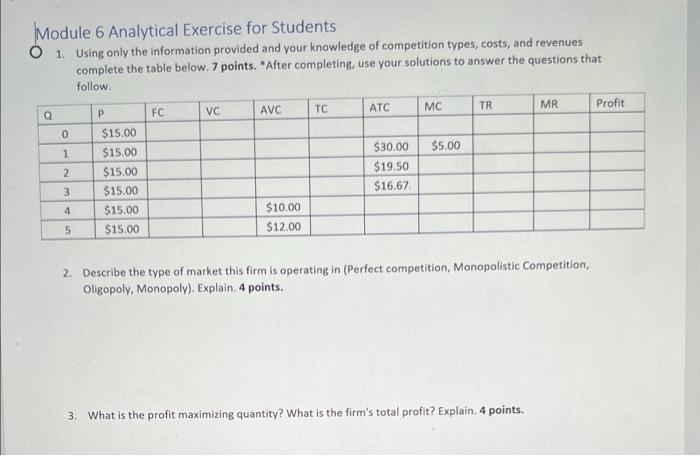 Solved Module 6 Analytical Exercise for Students 1. Using | Chegg.com