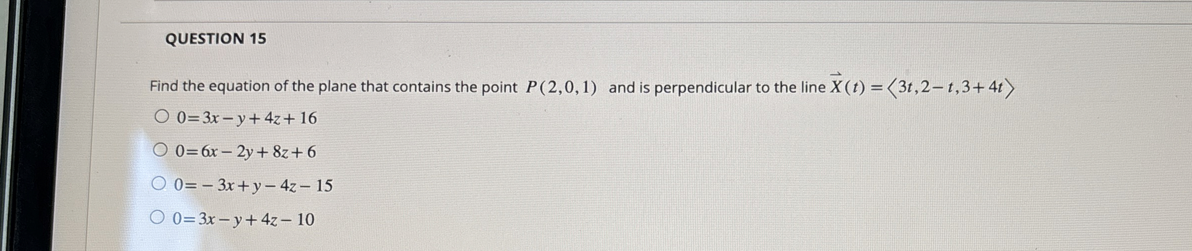 Solved QUESTION 15Find the equation of the plane that | Chegg.com