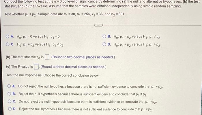 Solved Conduct the following test at the a=0.05 level of | Chegg.com