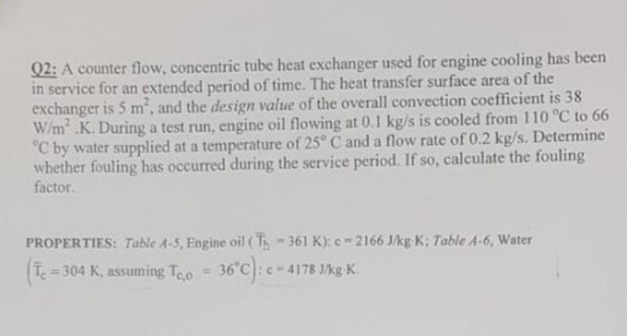 Solved Q2: A counter flow, concentric tube heat exchanger | Chegg.com