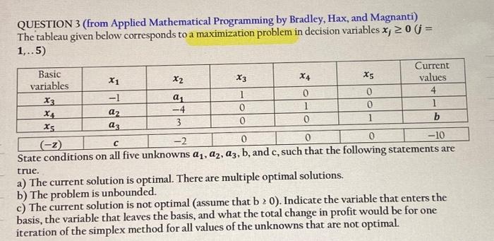 Solved QUESTION 3 (from Applied Mathematical Programming by | Chegg.com