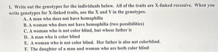 Solved 1. Write out the genotypes for the individuals below. | Chegg.com