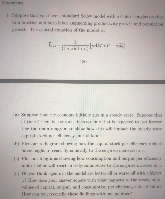 Exercises 1. Suppose that you have a standard Solow | Chegg.com