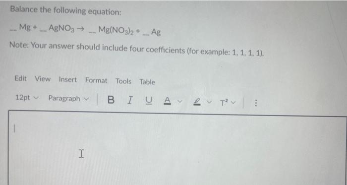 Solved Balance the following equation: | Chegg.com