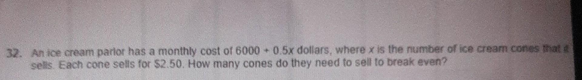 Solved 32. An ioe cream parior has a monthly cost of | Chegg.com