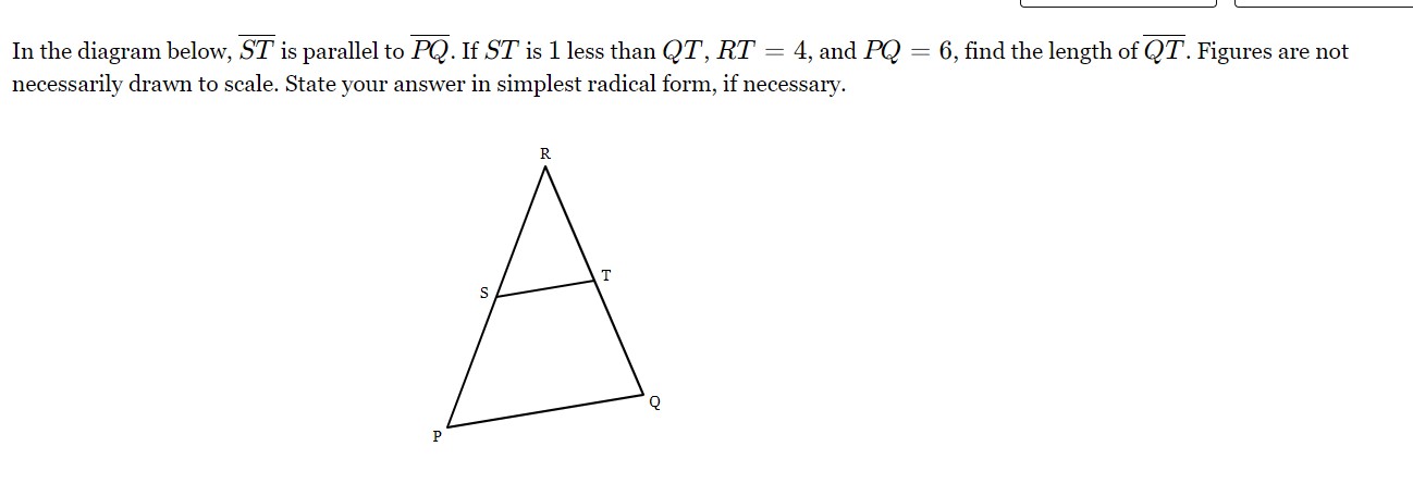 Solved In the diagram below, ?bar (ST) ﻿is parallel to | Chegg.com