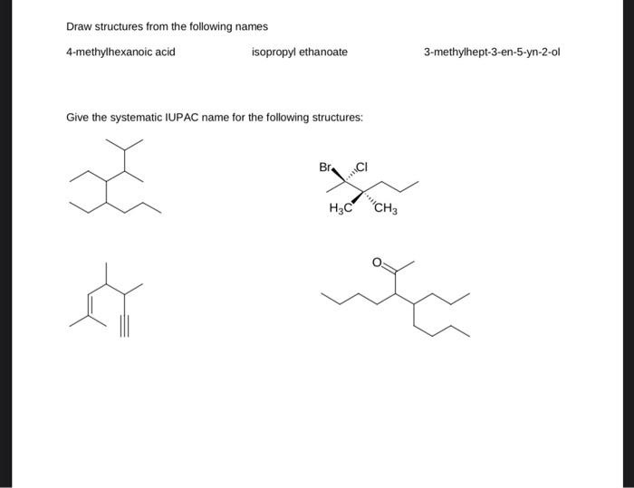 Solved Draw structures from the following names | Chegg.com