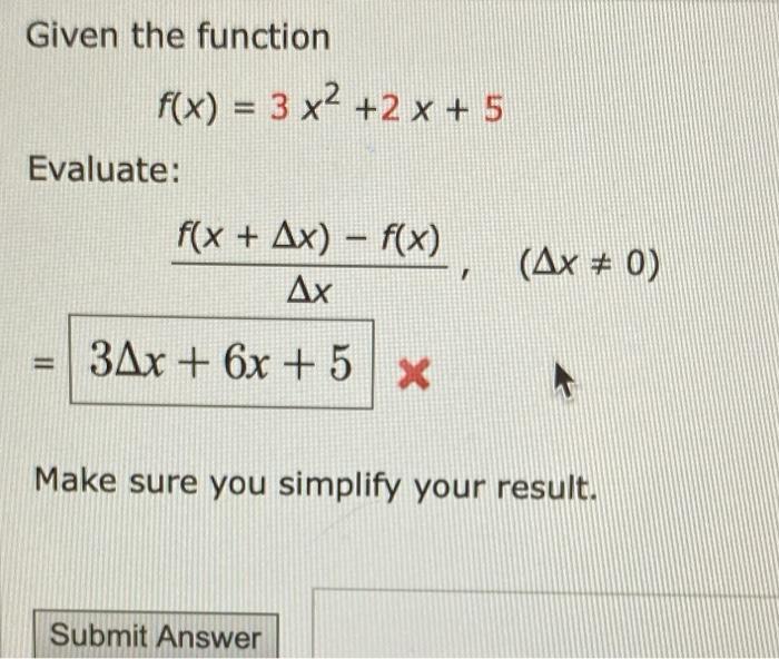 Solved Given the function f(x)=3x2+2x+5 Evaluate: | Chegg.com