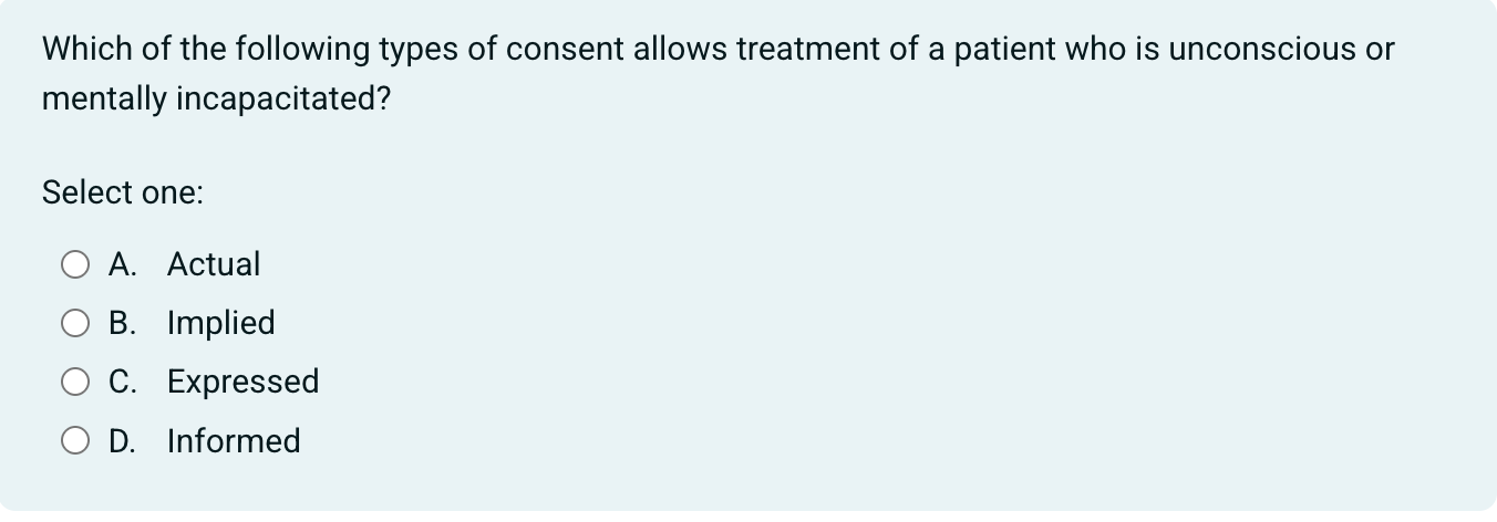Solved Which of the following types of consent allows | Chegg.com