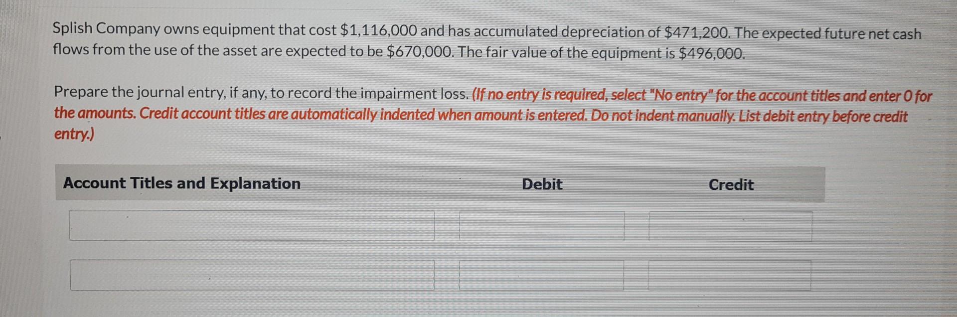Solved Splish Company owns equipment that cost $1,116,000 | Chegg.com
