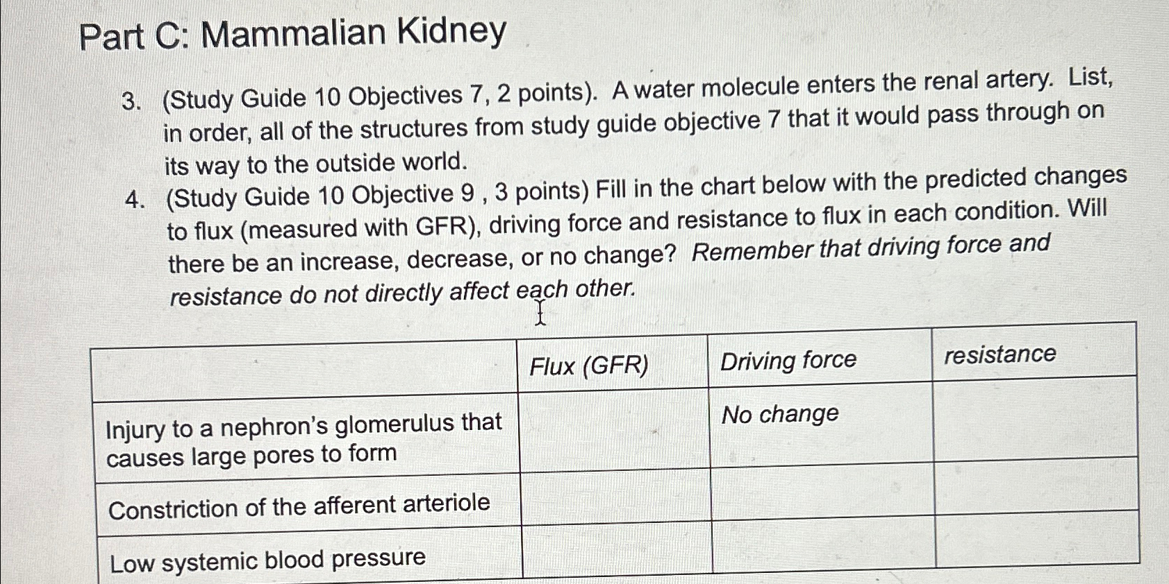 Solved Part C: Mammalian Kidney3. (Study Guide 10 | Chegg.com