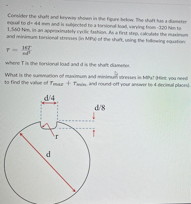 Solved Consider the shaft and keyway shown in the figure | Chegg.com