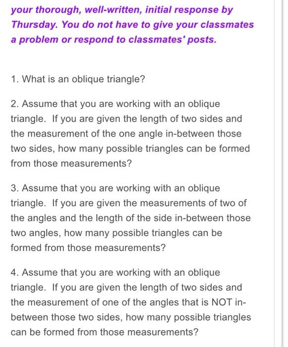 Solved your thorough, well-written, initial response by | Chegg.com