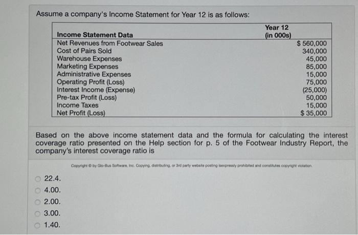 Solved Assume a company's Income Statement for Year 12 is as | Chegg.com