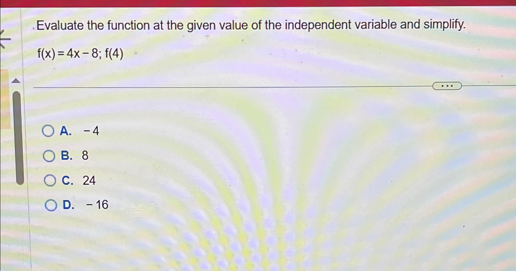 Solved Evaluate the function at the given value of the | Chegg.com