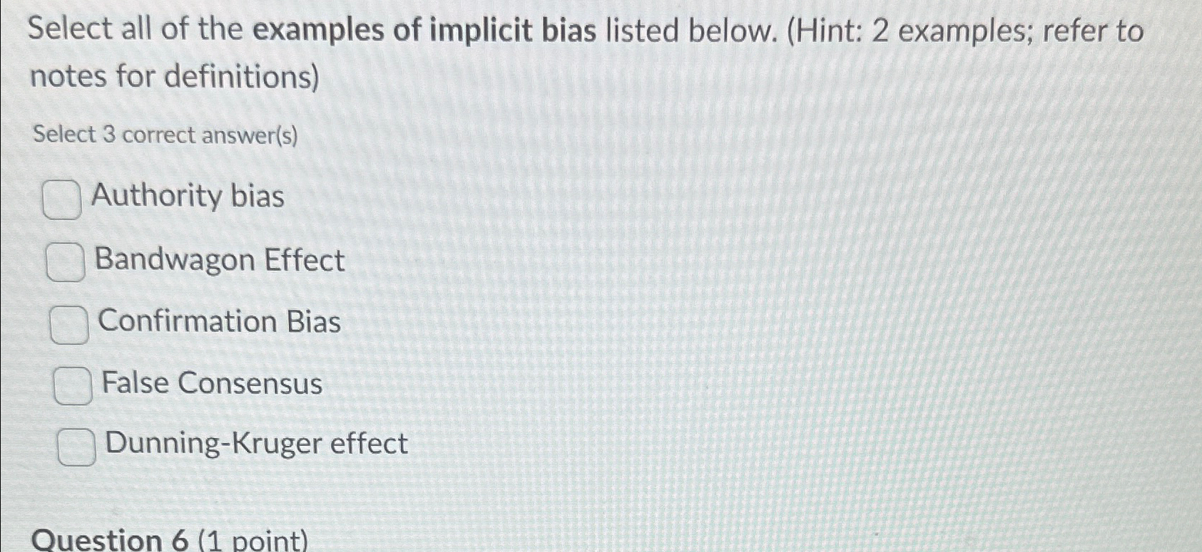 Solved Select all of the examples of implicit bias listed | Chegg.com