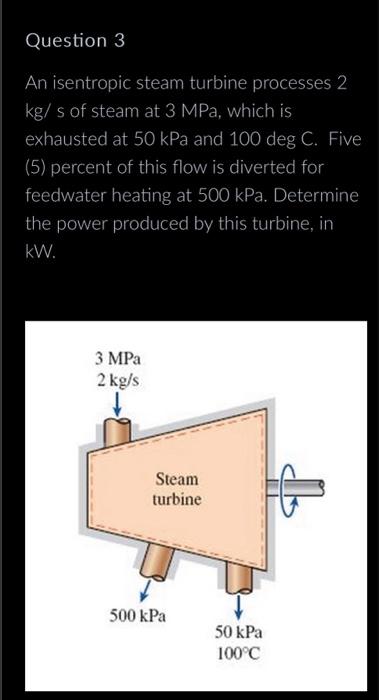 Solved Question 3 An isentropic steam turbine processes 2 | Chegg.com