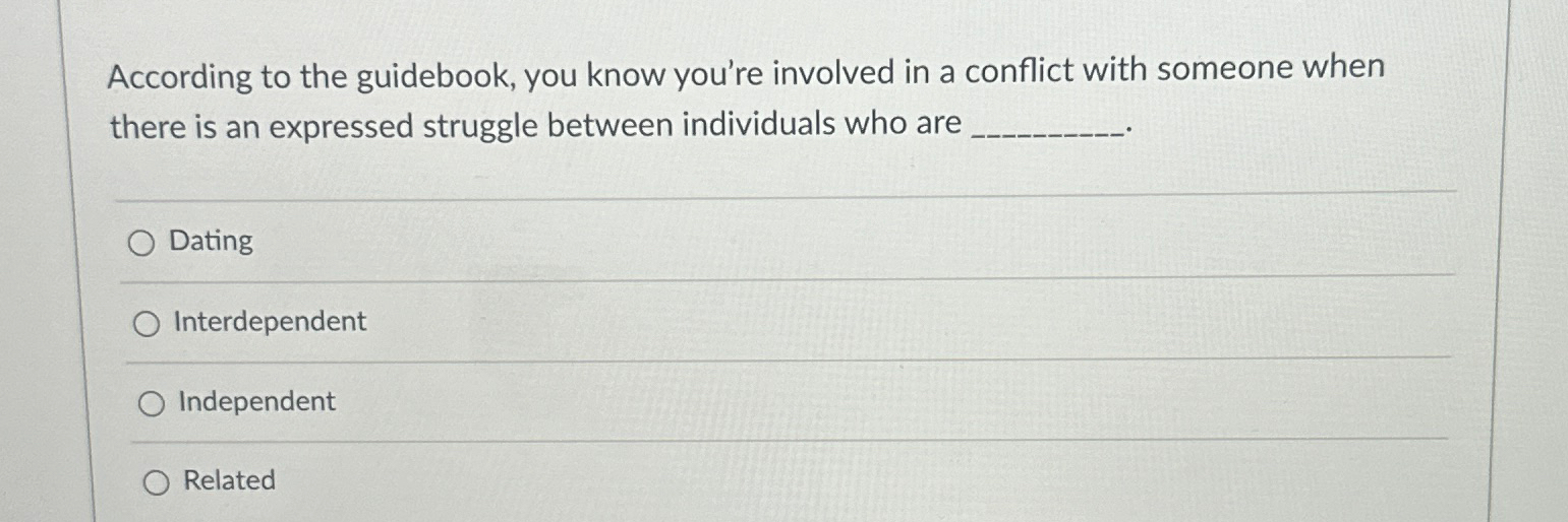 Solved According to the guidebook, you know you're involved | Chegg.com