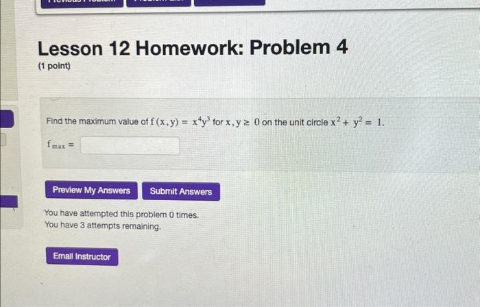 Solved Lesson 12 Homework: Problem 4 (1 point) Find the | Chegg.com