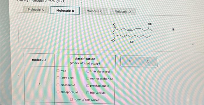 Solved Classify molecules A through D. Molecule A molecule A | Chegg.com
