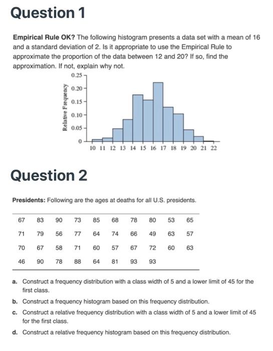 Solved Question 1 Empirical Rule OK? The following histogram | Chegg.com