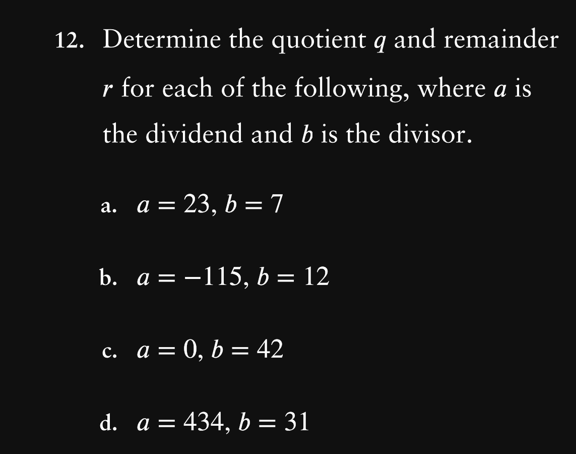 Solved Determine the quotient q ﻿and remainder r ﻿for each | Chegg.com