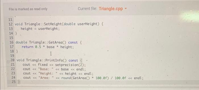 Solved Given class Triang Le (in files Triangle.h and | Chegg.com