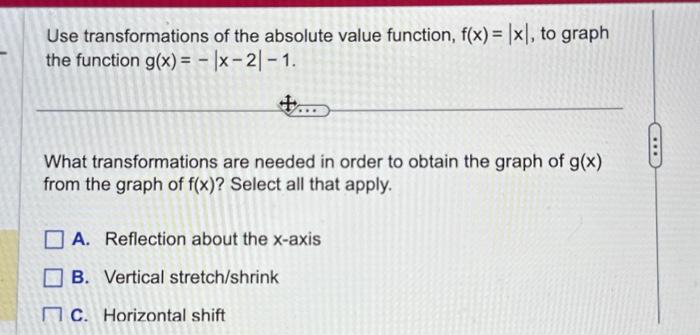 Solved Use transformations of the absolute value function, | Chegg.com