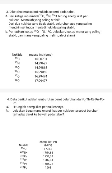 3. Diketahui massa inti nuklida seperti pada tabel. | Chegg.com