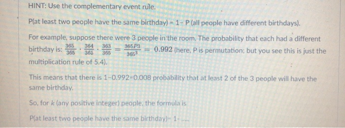 Solved From MATH 10 Discussion Topic: Birthday Problem Have | Chegg.com