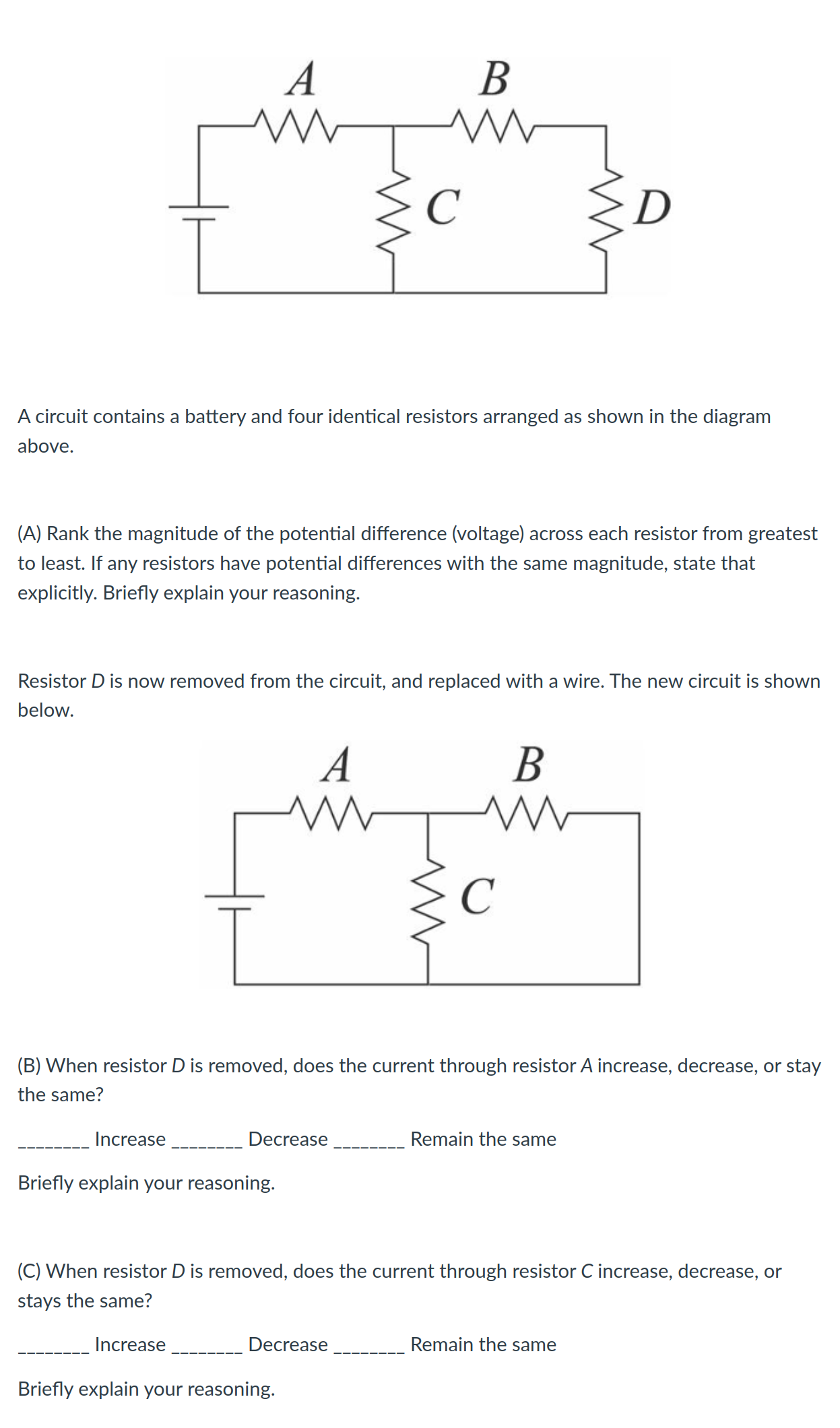 Solved A circuit contains a battery and four identical | Chegg.com